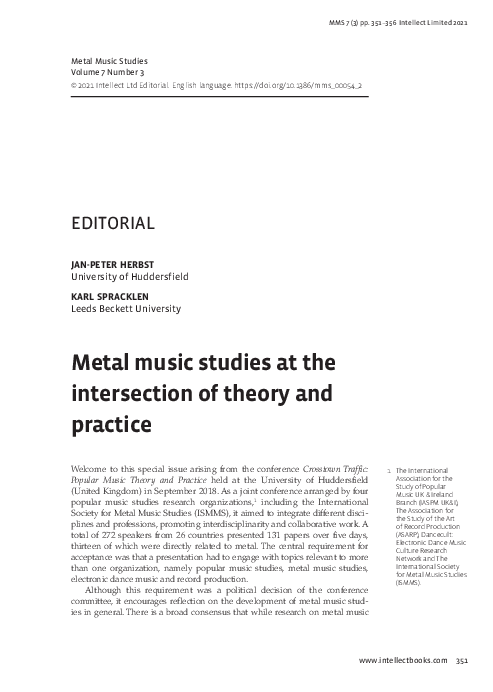 (PDF) Metal music studies at the intersection of theory and practice