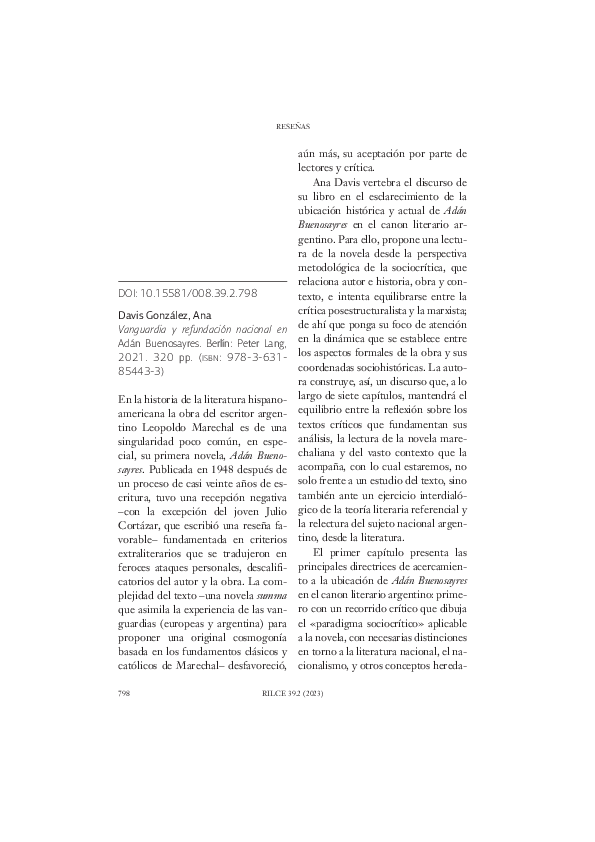 (PDF) Ana Davis Vanguardia y refundación nacional en Adán Buenosayres ...