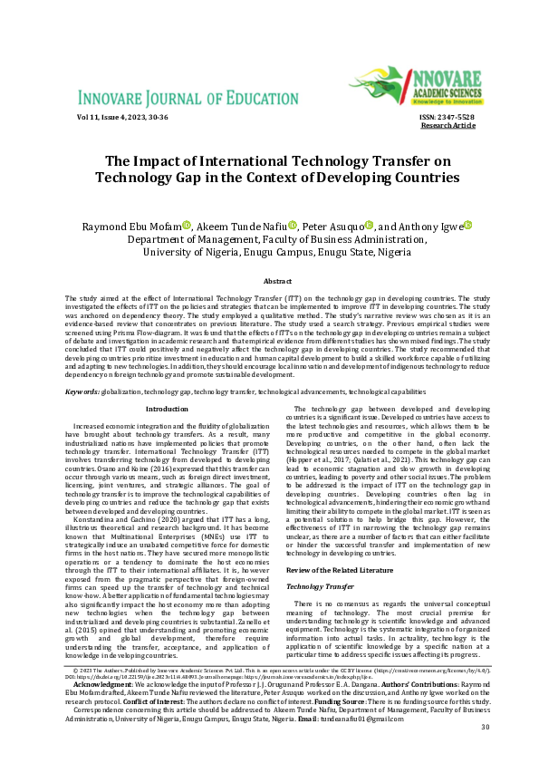 (PDF) The Impact of International Technology Transfer on Technology Gap ...
