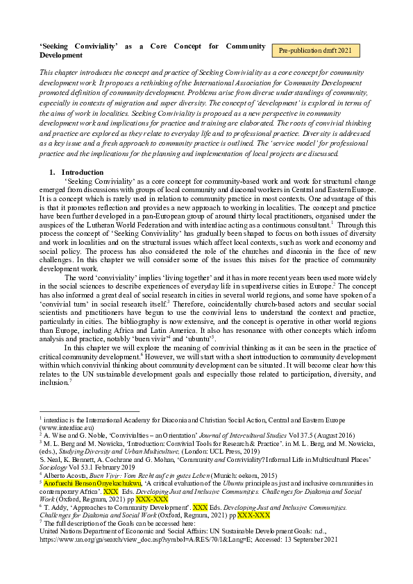 (PDF) 'Seeking Conviviality' as a Core Concept for Community Development