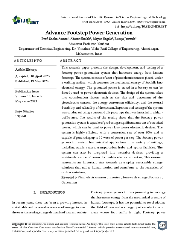 (PDF) Advance Footstep Power Generation