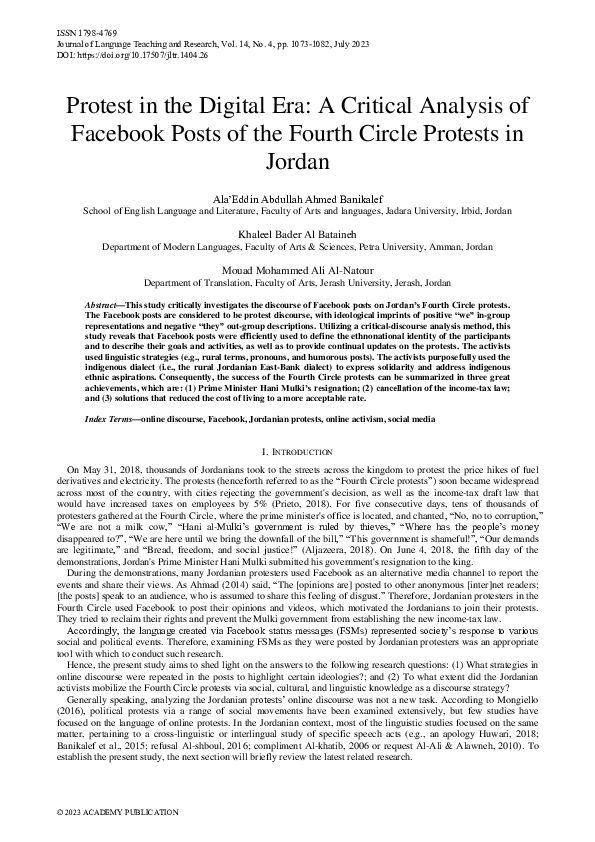 (PDF) Protest in the Digital Era: A Critical Analysis of Facebook Posts ...