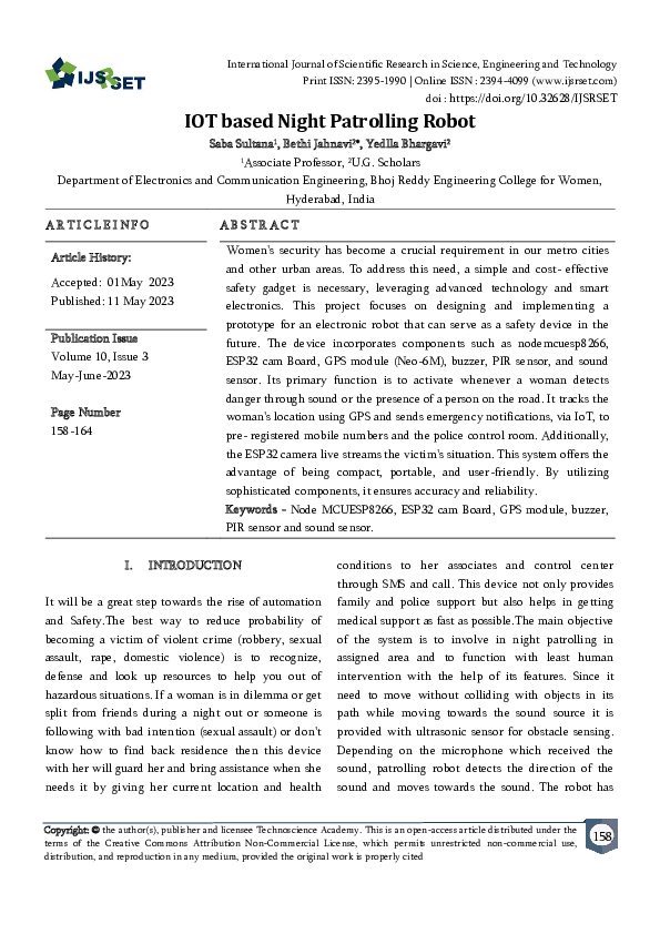 (PDF) IOT based Night Patrolling Robot