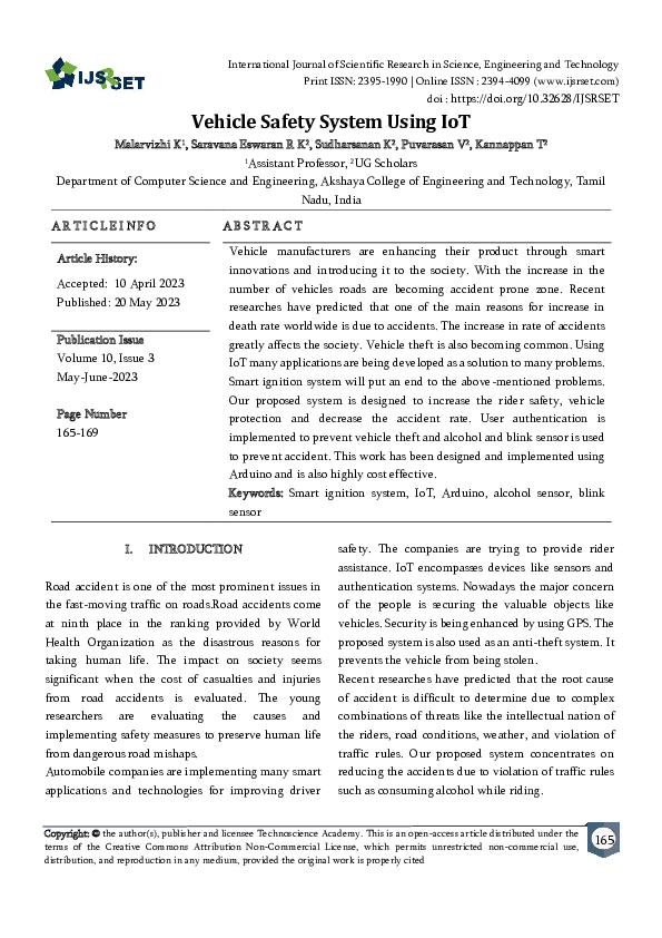 (PDF) Vehicle Safety System Using IoT
