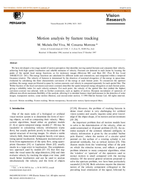 Pdf Motion Analysis By Feature Tracking