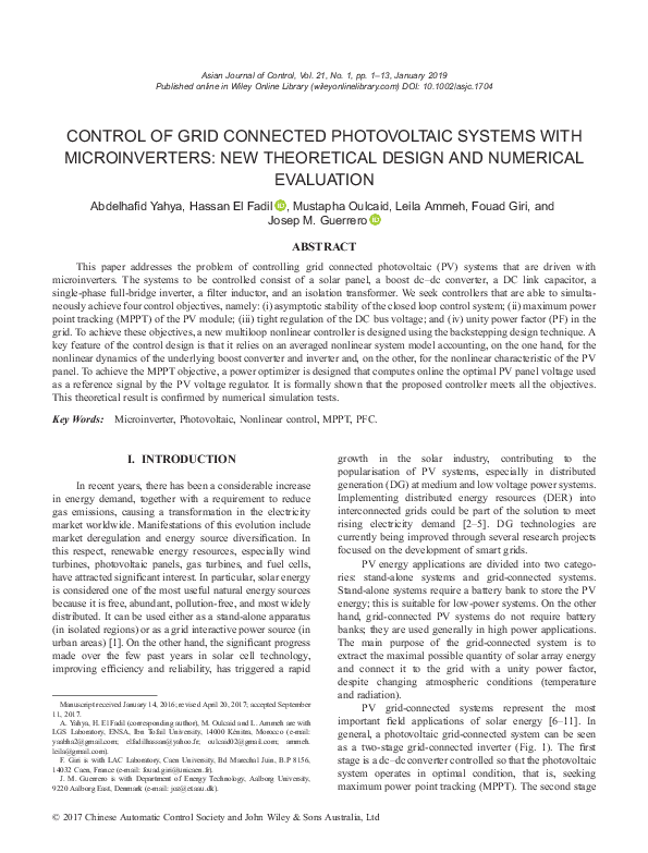 (PDF) Control of a grid connected photovoltaic system