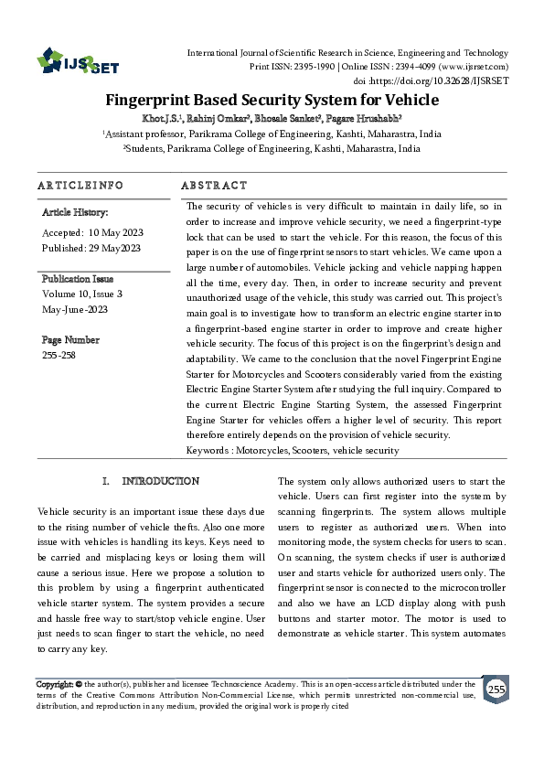 (PDF) Fingerprint Based Security System for Vehicle