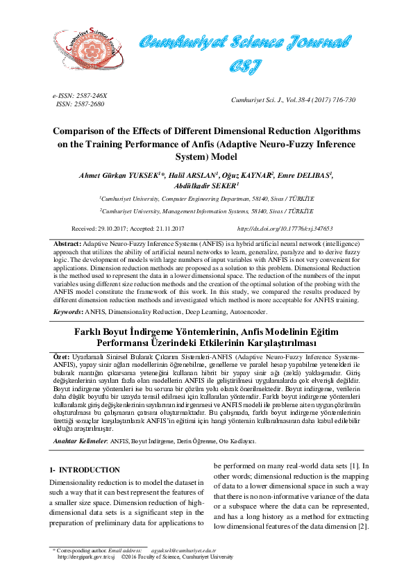 (PDF) Comparison of the Effects of Different Dimensional Reduction Algorithms on the Training ...