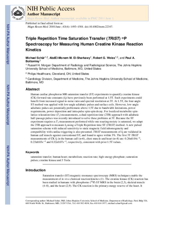 (PDF) Triple repetition time saturation transfer (TRiST) 31 P ...
