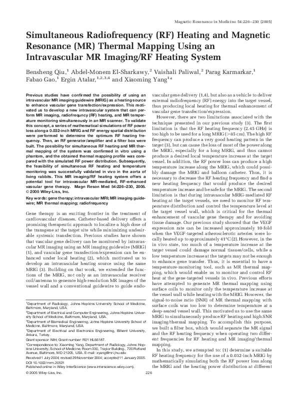 (PDF) Simultaneous radiofrequency (RF) heating and magnetic resonance (MR) thermal mapping using ...