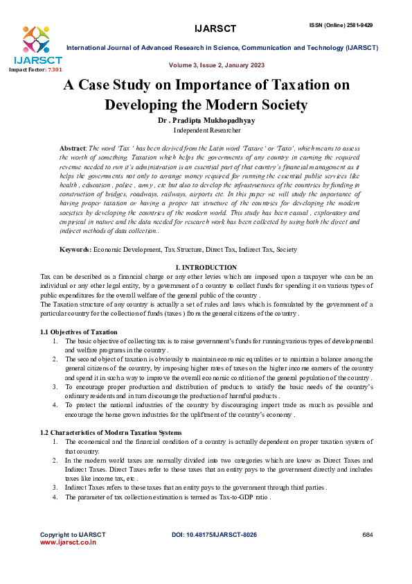 (PDF) A Case Study on Importance of Taxation on Developing the Modern ...