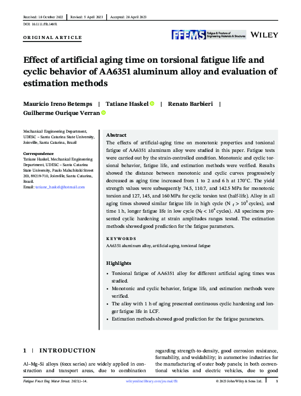 (PDF) Effect of artificial aging time on torsional fatigue life and cyclic behavior of AA6351 ...