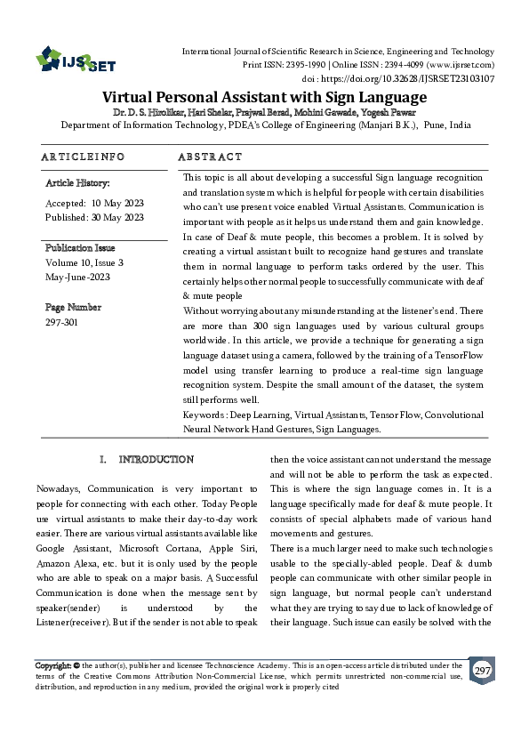 (PDF) Virtual Assistant With Sign Language
