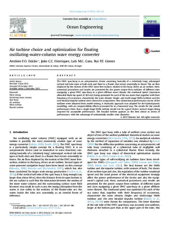 Pdf Air Turbine Choice And Optimization For Floating Oscillating Water Column Wave Energy