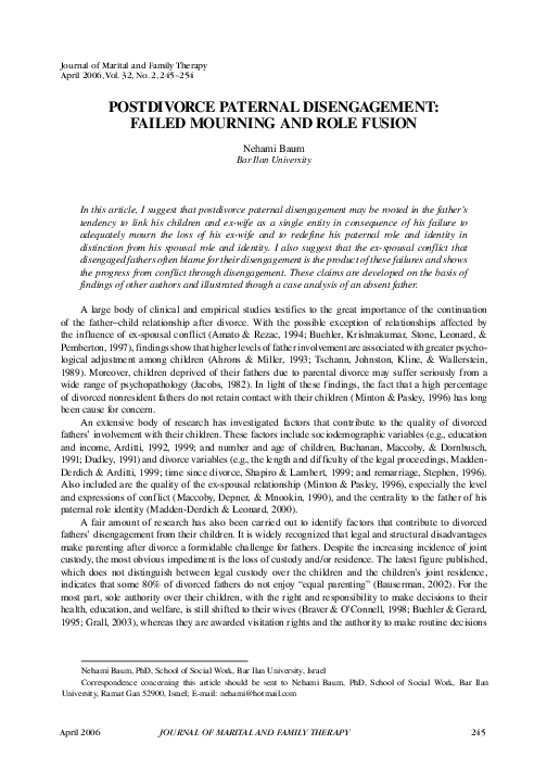 (PDF) Postdivorce Paternal Disengagement: Failed Mourning and Role Fusion