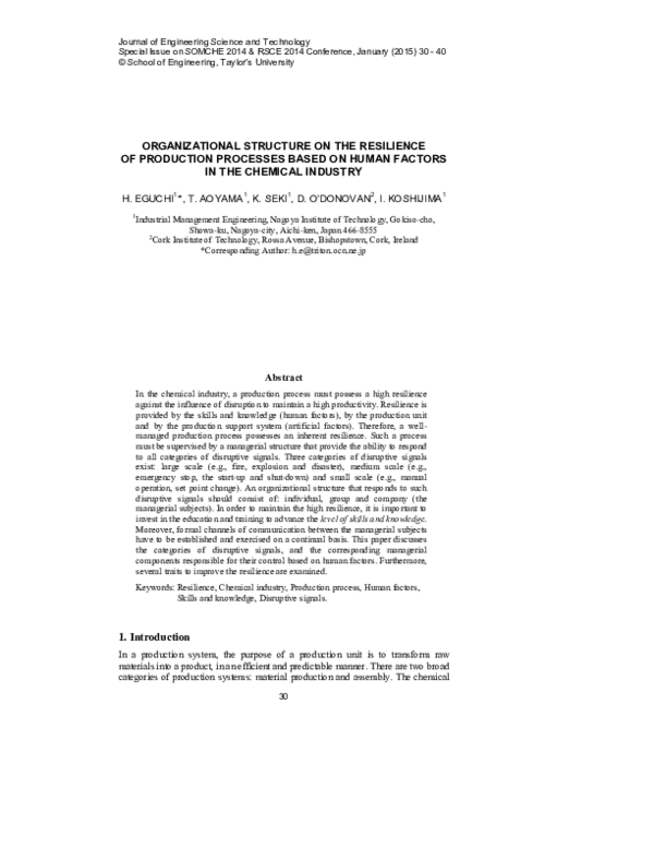 (PDF) Organizational Structure on the Resilience of Production ...