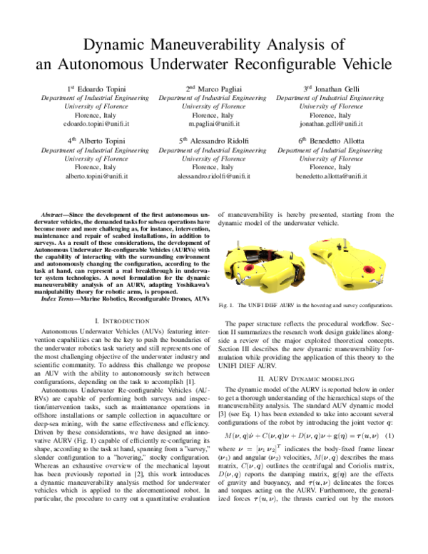 Pdf Dynamic Maneuverability Analysis Of An Autonomous Underwater