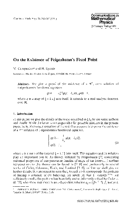 (PDF) On the existence of Feigenbaum's fixed point