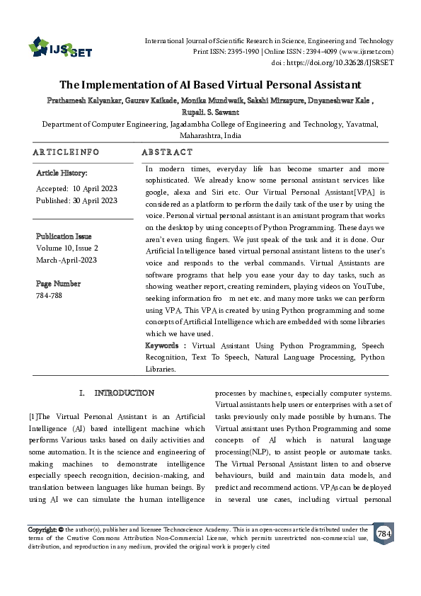(PDF) The Implementation of AI Based Virtual Personal Assistant