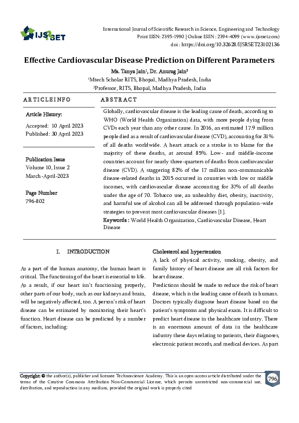 (PDF) Effective Cardiovascular Disease Prediction on Different Parameters