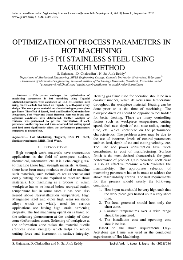 Pdf Optimization Of Process Parameters In Hot Machining Of 15 5 Ph