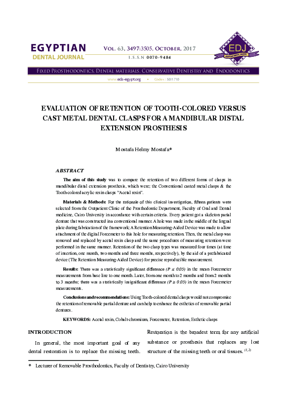 (PDF) Evaluation of Retention of Tooth-Colored Versus Cast Metal Dental ...