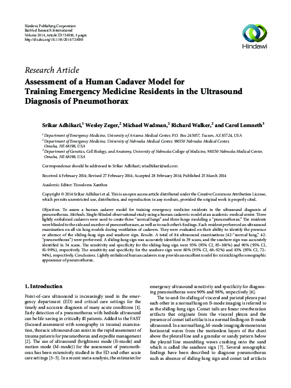 (PDF) Assessment of a human cadaver model for training emergency ...