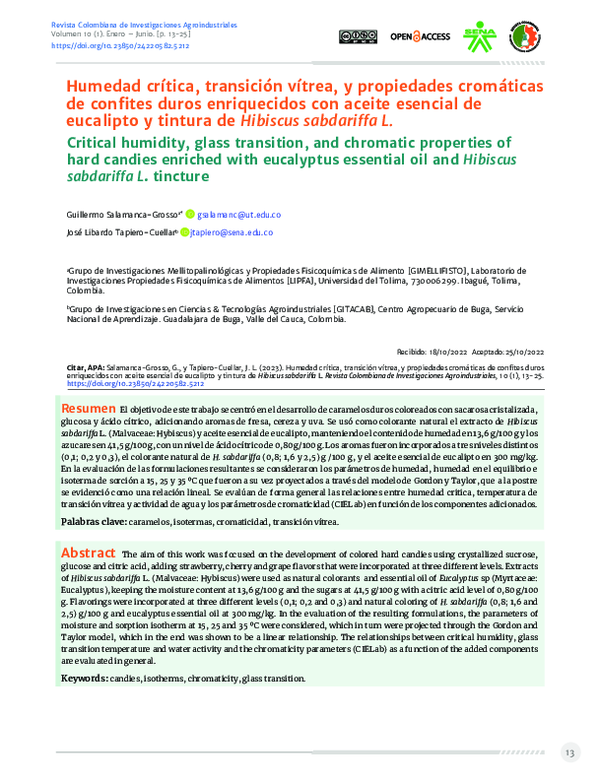 (PDF) Humedad crítica, transición vítrea, y propiedades cromáticas de ...