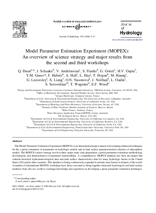 (PDF) Model Parameter Estimation Experiment (MOPEX): An overview of science strategy and major ...