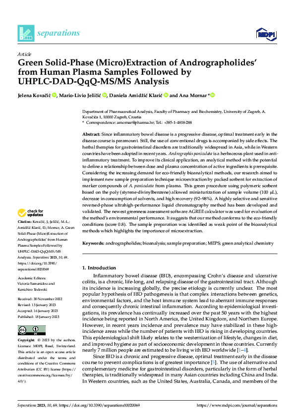 (PDF) Green Solid-Phase (Micro)Extraction of Andrographolides’ from Human Plasma Samples ...