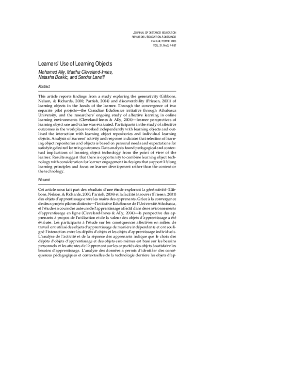 (PDF) Learners' Use of Learning Objects