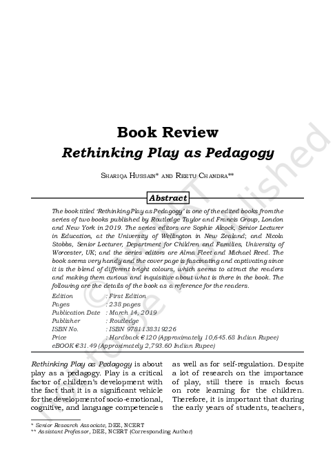 (PDF) Rethinking Play as Pedagogy