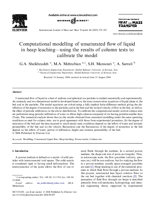 (PDF) Computational modelling of unsaturated flow of liquid in heap leaching—using the results ...