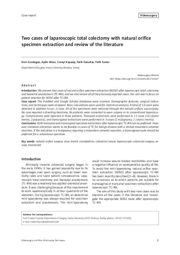 (PDF) Two cases of laparoscopic total colectomy with natural orifice ...