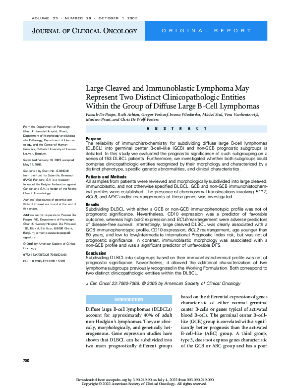 (PDF) Large Cleaved and Immunoblastic Lymphoma May Represent Two ...
