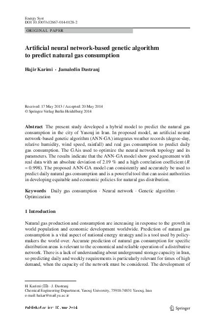 (PDF) Artificial neural network-based genetic algorithm to predict natural gas consumption