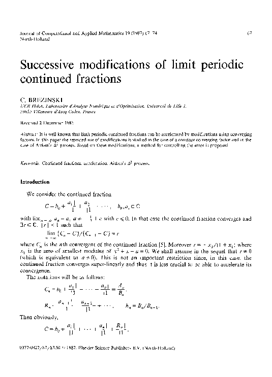 (PDF) Successive modifications of limit periodic continued fractions
