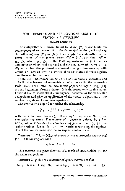 (PDF) Some results and applications about the vector $\epsilon$-algorithm | Claude Brezinski ...