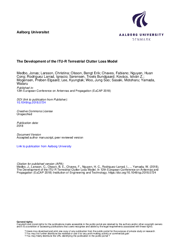 (PDF) The Development of the ITU-R Terrestrial Clutter Loss Model