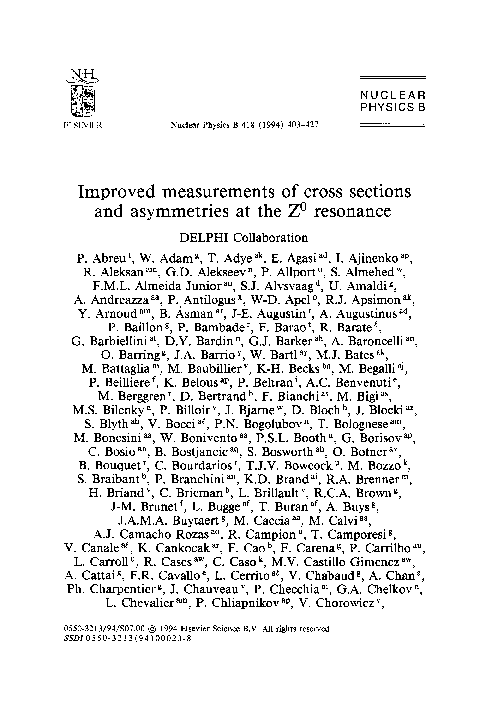 Pdf Improved Measurements Of Cross Sections And Asymmetries At The Z0