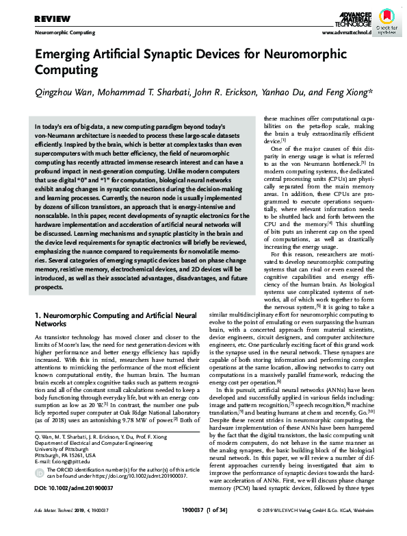 (PDF) Emerging Artificial Synaptic Devices for Neuromorphic Computing