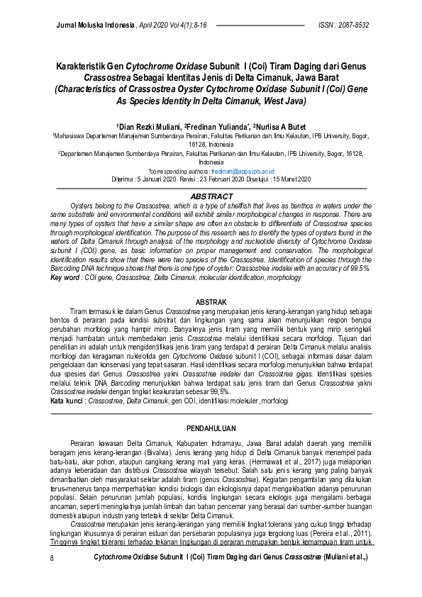 (PDF) Characteristics of Crassostrea Oyster Cytochrome Oxidase Subunit ...