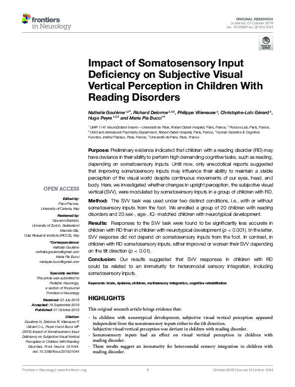 (PDF) Impact of Somatosensory Input Deficiency on Subjective Visual ...