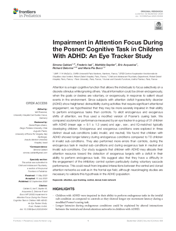 (PDF) Impairment in Attention Focus During the Posner Cognitive Task in ...