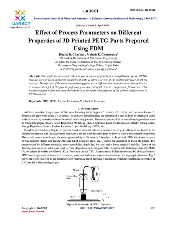 (PDF) Effect of Process Parameters on Different Properties of 3D Printed PETG Parts Prepared ...
