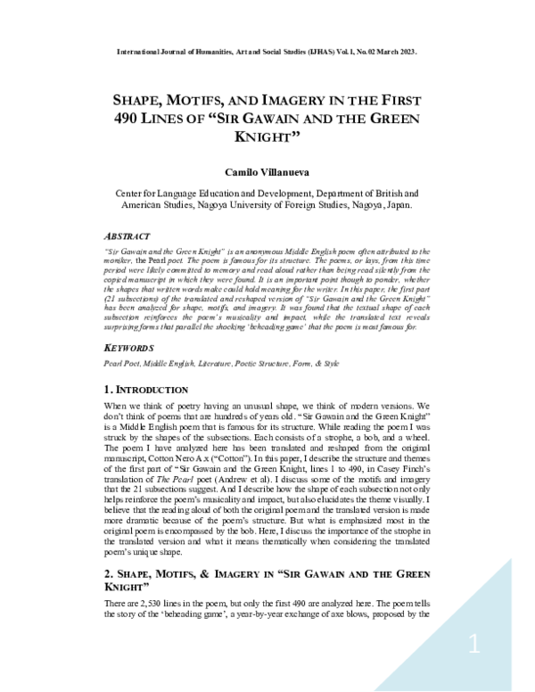 (PDF) SHAPE, MOTIFS, AND IMAGERY IN THE FIRST 490 LINES OF "SIR GAWAIN ...