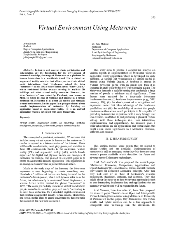 (PDF) Virtual Environment Using Metaverse