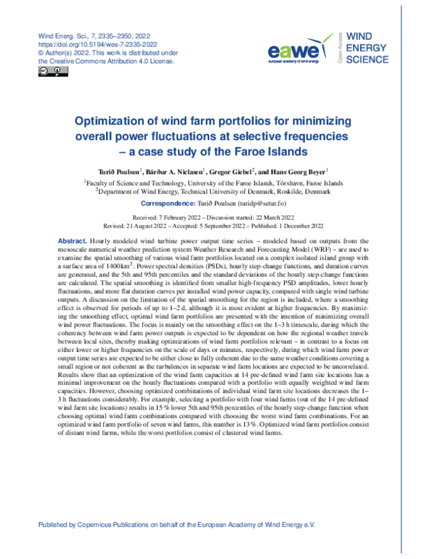 (PDF) Optimization of wind farm portfolios for minimizing overall power ...