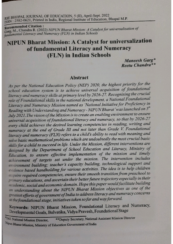 (PDF) NIPUN Bharat Mission: A Catalyst for Universalization of ...