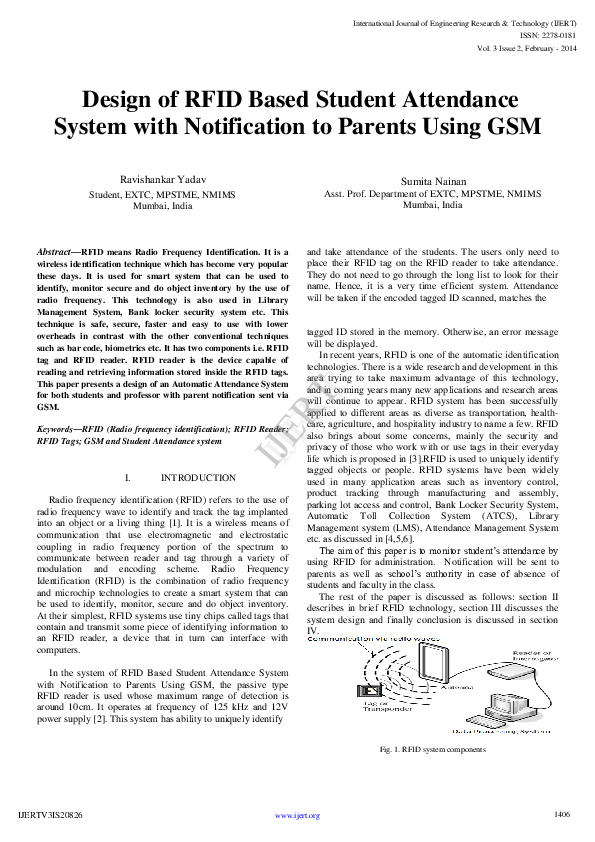 (PDF) Design of RFID Based Student Attendance System with Notification ...